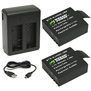Wasabi Power Battery (2-Pack) and Dual Charger for 1080P and 4K Action Cameras (Compatible with AKASO, Aokon, Campark, DMYCO, HEIHEI, SOOCOO, Vemico, SJCAM M10, SJ4000, SJ5000 and more)