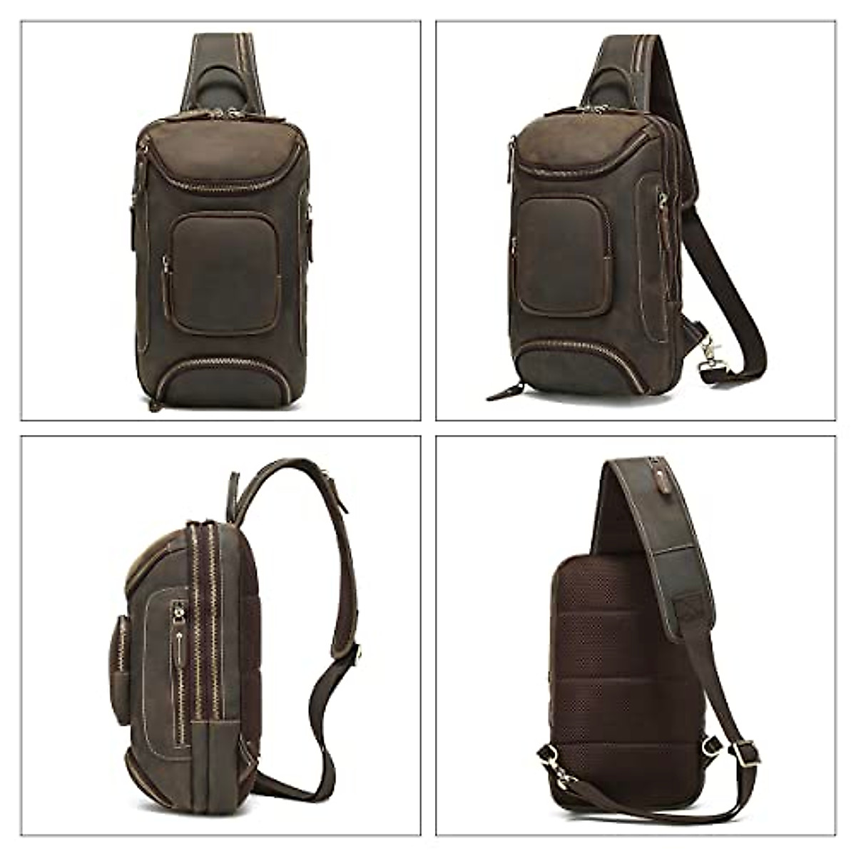 Hespary Leather sling bag crossbody shoulder backpack daypacks for men travel hiking fit 12.9" ipad