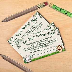 WillaBees Measure Mommys Belly Baby Shower Game How Big is Moms Belly? Game 62 Piece Safari Theme Baby Shower Bundle Include Sign 50 Playing Cards 8 Pencils 3 Baby Measuring Tape Baby Sprinkle