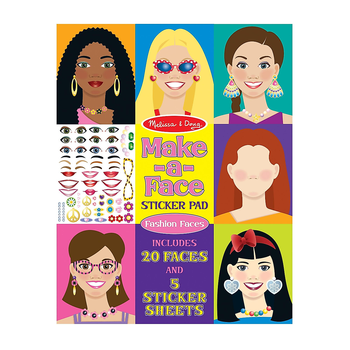 Melissa & Doug Make-a-Face Sticker Pad - Fashion Faces, 20 Faces, 5 Sticker Sheets - FSC Certified