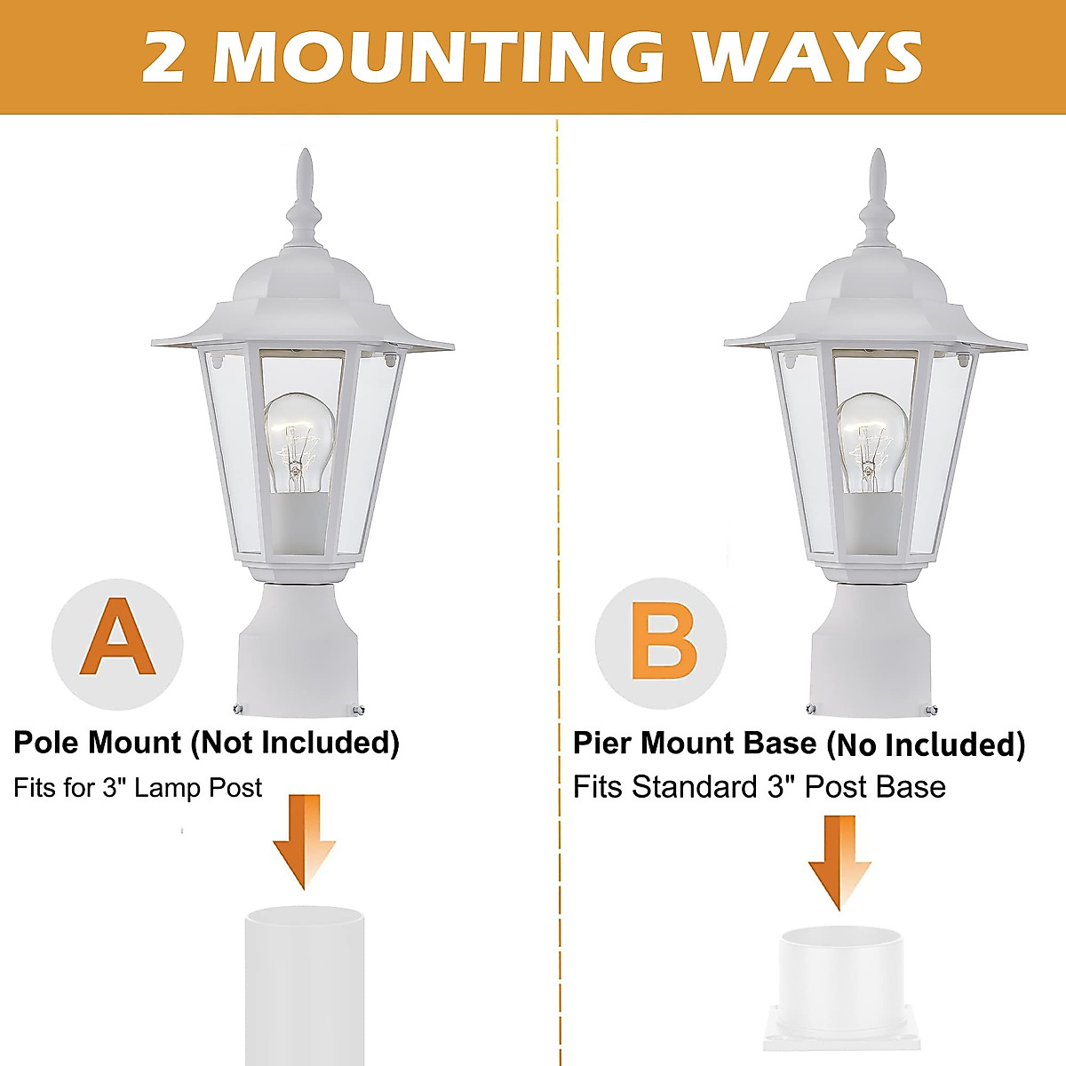 Outdoor Post Lights, Lamp Post Light Fixture with E26 Socket, White Exterior Post Lantern with Clear Glass Shade, Pillar Outside Lighting for Walkway, Driveway, Carriage, Anti-Rust & Waterproof