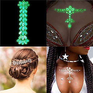 Face Gems, 7 Sets Luminous Face Jewels and 4 Sets Non-luminous Face Gems Rhinestone Stickers, Body Makeup Halloween Rainbow Tears Glow in The Dark Rave Accessories