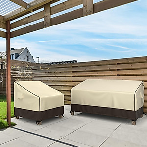 MR. COVER 80Inch Outdoor Couch Cover and 35 Inch Patio Chair Covers Combo Set, Moisture-proof & UV-protection, Brown & Khaki