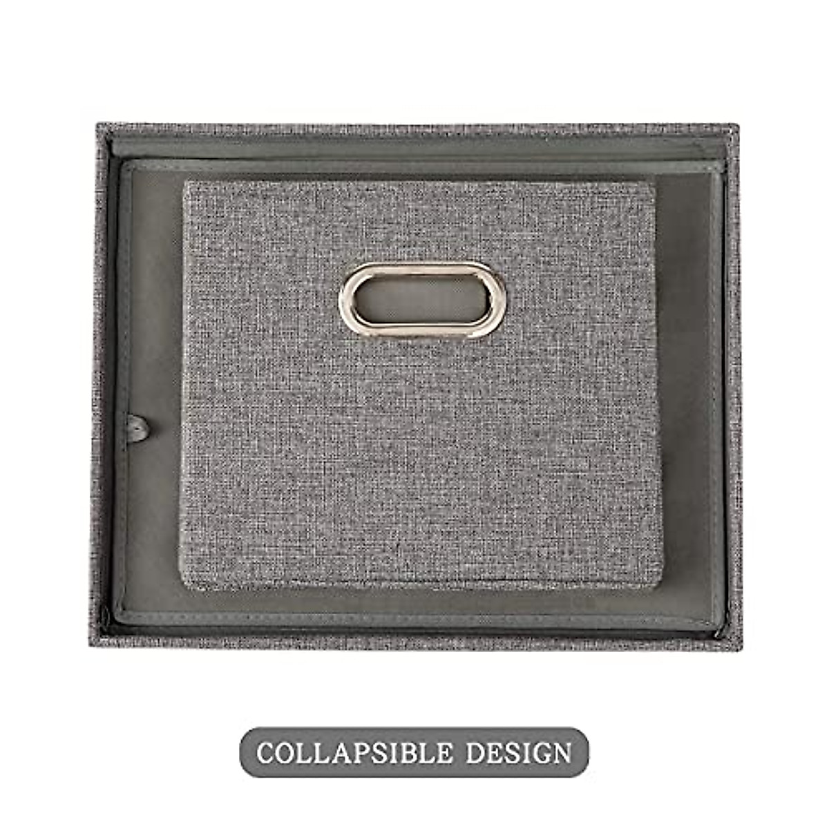 Collapsible File Box Storage Organizer with Lid [1-Pack] Decorative Linen Filing Storage Office Box Hanging Letter/Legal Folder Home Office Bins Cabinet Container