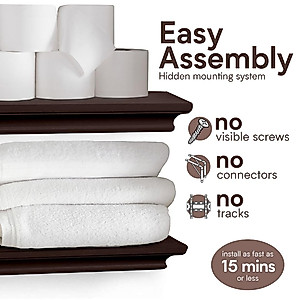 Halter Floating Wall Shelf, Wood Shelves, Floating Shelves for Bedroom, Bathroom, Living Room, and Kitchen, Shelves for Wall Storage, Floating Shelves Wall Mounted, Espresso Wall Storage, Set of 2