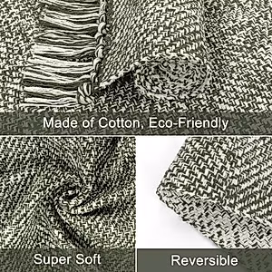 Collive Small Bathroom Rug, 2' x 3' Hand-Woven Low Profile Front Entryway Rug, Olive Green/Cream Cotton Reversible Washable Kitchen Mat Modern Farmhouse Carpet for Foyer Bedroom Back Door Decor