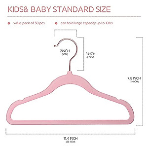 COZYMOOD Velvet Baby Hangers for Closet 50 Pack, Non-Slip Baby Clothes Hangers with 6 Pcs Cute Closet Dividers, Ultra-Thin Small Hangers for Kids Clothes Space Saving Infant & Toddler Hangers, Pink