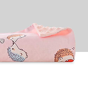 Jay & Ava Premium Cotton & Minky Dotted Backing Baby Blanket, Double Layer, Super Soft Crib, Nursery, Stroller, Receiving Blanket for Girls, Boys, Newborns (Pink Hedgehog)
