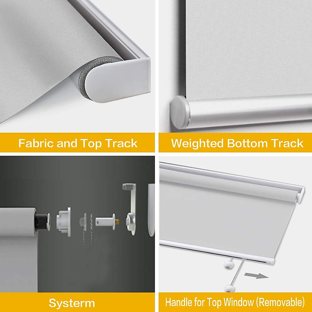 Blackout Cordless Window Roller Shades, Beige Custom Easy to Control Window Blinds with Spring Lifting System for Home, Windows, Doors, French Door