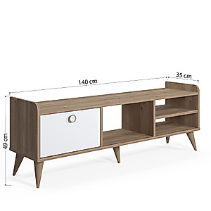 Ruumstore Vena TV Stand 55'', with 1 Flip Door and 3 Shelves, TV Stand for Media, Natural Oak Colour