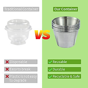 MLRYH 6Pcs 2.5oz Salad Dressing Container To Go,Stainless Steel Condiment Containers Cups with Silicone Lids, Leakproof & Reusable Sauce Containers for Snacks, Dipping Sauce,Ice Cream.¡­