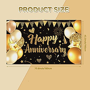 Black Happy Anniversary Party Banner Backdrop, Large Black Gold Wedding Anniversary Banner, Valentine's Day Anniversary Party Background Poster Wedding Anniversary Birthday Party Decorations