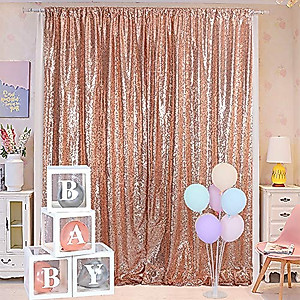 Blxsif Rose Gold Sequin Backdrop - 2 Panels 2.5x8FT Glitter Rose Gold Photo Backdrop Party Wedding Baby Shower Curtain Sparkle Photography Background