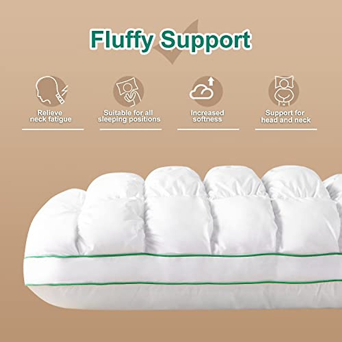 YOUR MOON Fluffy Support Bed Pillow Queen Size, Super Soft Premium Down-Alternative Filling for Sleeping, Luxury Hotel Quality Bed Pillows for Side Sleeper (White)