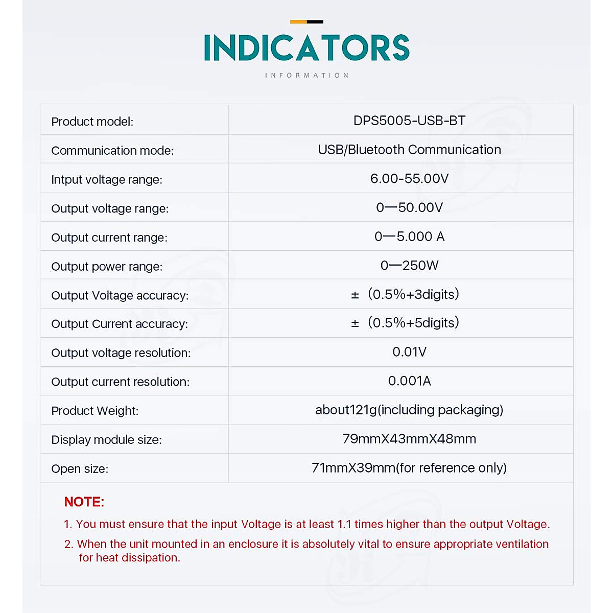 RD DPS5005 USB DC 6-55V to 0-50V 5A Constant DC DC Voltage Current Step-down Power Supply Module Buck Voltage Converter Voltmeter communication(DPS5005-USB-BT)