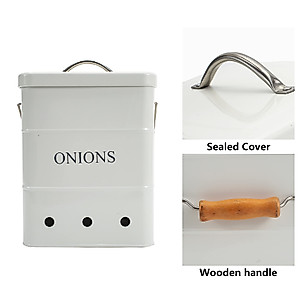 Xbopetda Onion Storage Bin, Metal Storage Tin for Onion, Kitchen Storage Canister with Aerating Tin Storage Holes - Kitchen Pantry Organizer Tin Vegetable Fresh Keeper (White)