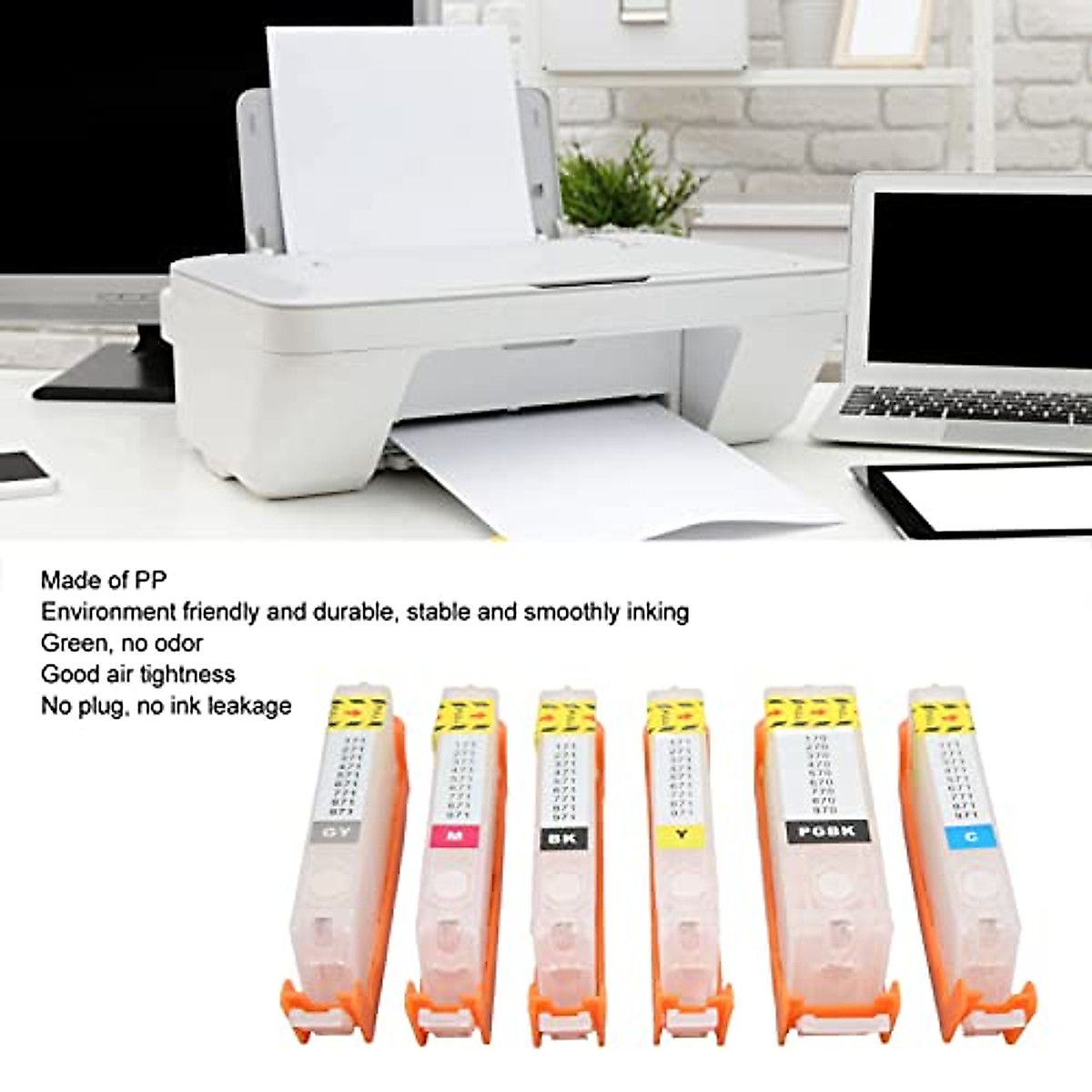 Fafeicy 5PCS Ink Cartridge,5 Colors Reusable Printing Ink Cartridge Desktop Photo Printers Accessories for (570-571)