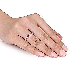 2 4/5 CT Emerald Shape Simulated Pink Ruby & White Cubic Zirconia Half Eternity Wedding Engagement Band Ring in 14K White Gold Plated 925 Sterling Silver (2.80 Cttw) Ring Size - 4