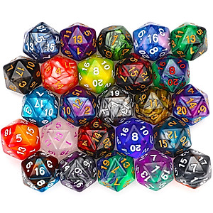 TecUnite 25 Pieces Polyhedral Dice Set with Black Pouch Compatible with RPG MTG and Others with Random Multi Colored Assortment(Star)