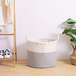 Eternal Beauty Cotton Rope Basket 17”W X14”H Large Woven Storage Basket for Blanket Living Room, Decorative Toy Baby Basket for Kids Nursery, Grey