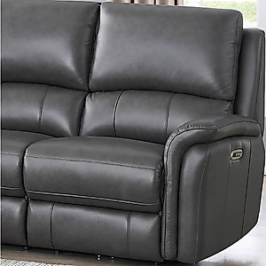Hydeline Erindale Zero Gravity Power Reclining Top Grain Leather Loveseat, Quartz Gray, Memory Foam, Pocket Coils and Control Panel