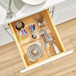 mDesign Modern Plastic Kitchen In-Drawer Cutlery and Utensil Organizer Tray Box for Kitchen Drawers/Pantry - Holds Knives, Spoons, Forks in Angled Compartments - 7 Sections - Clear