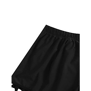 Verdusa Women's Pom Pom Trim Elastic Waist Swimsuit Bottom Boy Shorts Black L