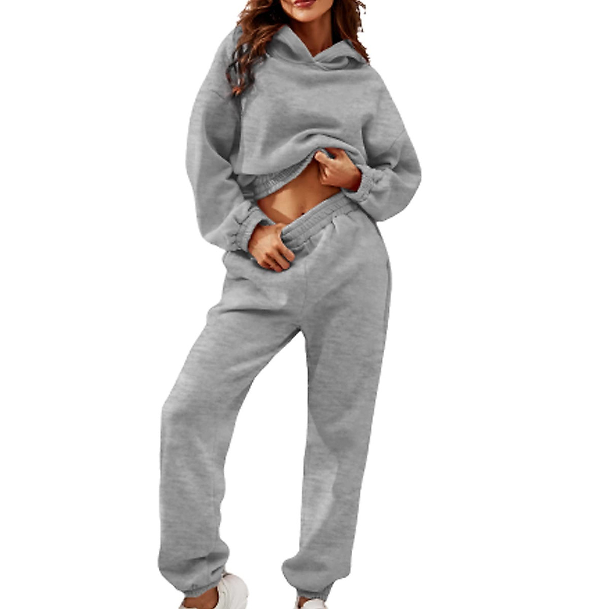 Women's Fashion 2 Piece Outfits Set Casual Sweatsuit Pullover Hoodie Jogger Pants Winter Warm Sport Workout Set