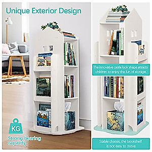 Nisorpa Rotating Bookshelf 360 Display Floor Standing Bookcase Spinning Shelf Storage Rack Freestanding Storage Organizer Holder Book Rack for Kids&Adults Multi-Functional Bookshelf Organizer