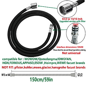 Pull DOWN kitchen faucet hose replacement M15*1MM (Upgrade G1/2 360° rotatable) Pull Down Faucet Sprayer Hose Pull out faucet hose replacement with quick connect,59-inch for Pluggable Nylon Hose