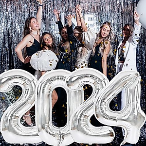 Puideon 2024 Balloons Silver,Large 2024 Foil Number Balloons 40 Inch,Mylar New Years Balloons 2024,2024 Graduation Balloons,Big Balloons for New Year Eve Party Supplies,Graduation Decorations 2024