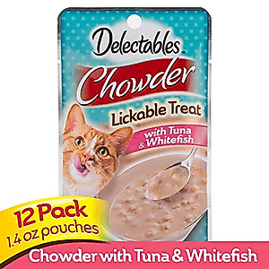 Hartz Delectables Chowder Lickable Wet Cat Treats for Kitten, Adult & Senior Cats, Tuna & Whitefish, 12 Count