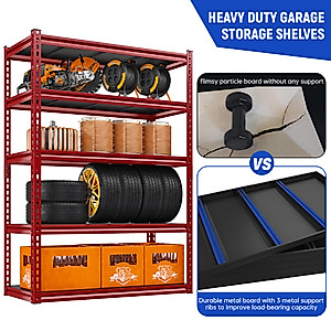 REIBII 72" Garage Shelving 2000 LBS Storage Shelves Heavy Duty Metal Shelving Units Rack Shelf for Garage Pantry,Kitchen, Basement,Red & Black