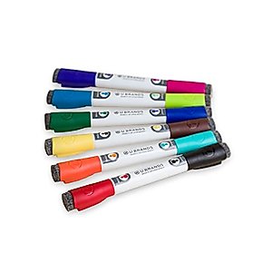 U Brands Low Odor Magnetic Double Ended Dry Erase Markers With Erasers, Bullet Tip, Assorted Colors, 6-Count