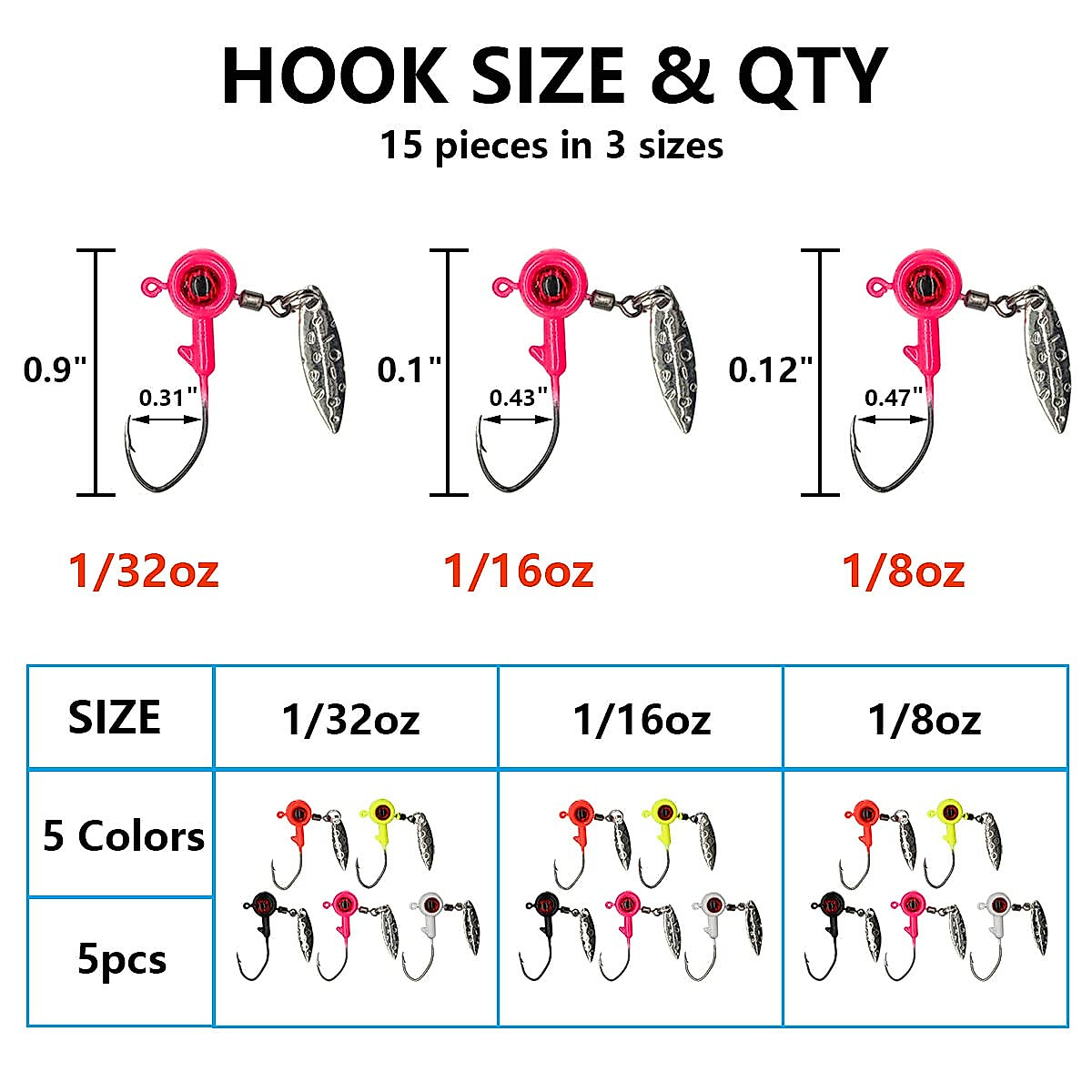 UperUper 65Pcs Crappie Jigs Lure kit, 2 inch Crappie Bait with Fishing Jig Heads Hooks for Saltwater Freshwater Bass Trout