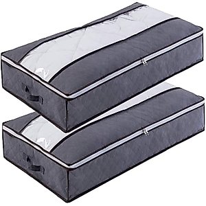 Large Capacity Clothes Storage Bag Organizer with Reinforced Handle Thick Fabric for Comforters, Blankets, Bedding, Foldable with Sturdy Zipper, Clear Window, Grey