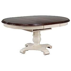 Sunset Trading Andrews 8 Piece 48" Round or 66" Oval Extendable Butterfly Leaf Table | Side Board | Antique White and Chestnut Brown | Seats 6 Dining Room Sets, Two Size Extension