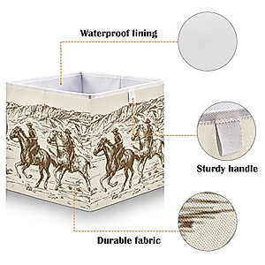 WELLDAY Storage Basket Western Desert Cowboy Foldable 11 x 11 x 11 in Cube Storage Bin Home Decor Organizer Storage Baskets Box for Toys, Books, Shelves, Closet, Laundry, Nursery