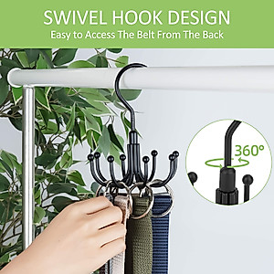 OMHOMETY Belt Hanger, Rotatable Belt Organizer for Closet, Accessories Rack, Space Saving Hanging Holder Storage Hook for Belt, Tie, Scarf, Purse, Bra, Tank Top, Black