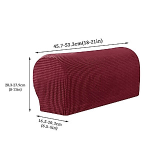 LVOERTUIG Stretch Armrest Covers Armchair Slipcovers,2pcs Waterproof Polyester Sofa Armrest Covers,Washable Armchair Slipcover Arm Cover Furniture Protector for Sofa Chair Recliner(Wine Red)