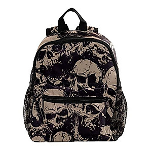 Halloween Black White Skull Pattern Cute Fashion Mini Backpack Pack Bag
