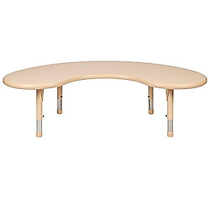 Flash Furniture 35"W x 65"L Half-Moon Natural Plastic Height Adjustable Activity Table