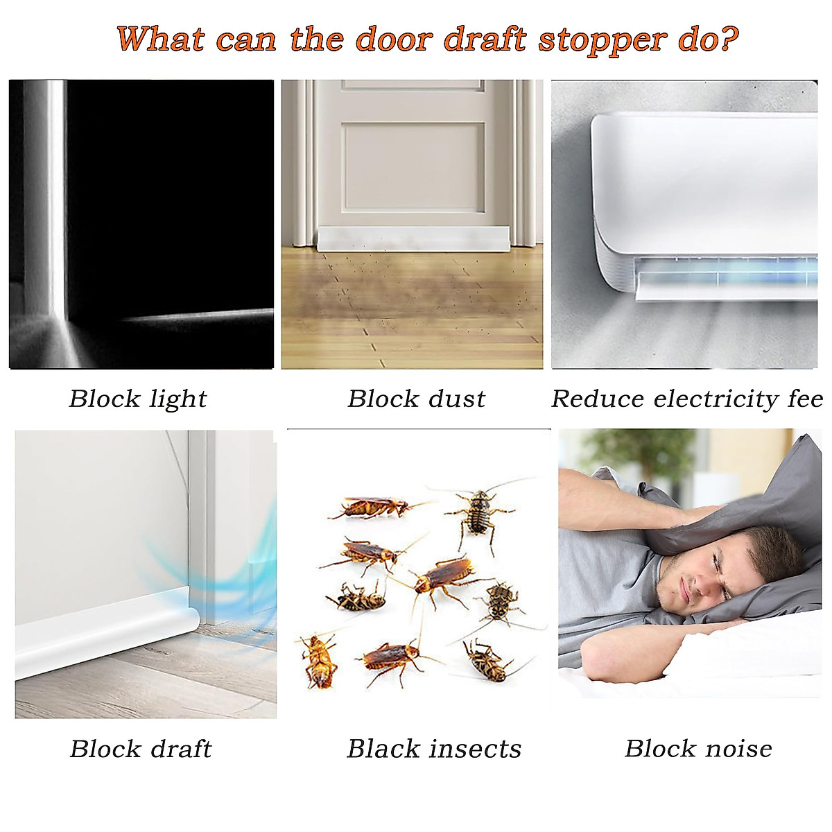 37" Cutable Door Draft Stopper Bottom One Sided Blockers for Bottom of Door Reduce Noise Cold Air, Dust, insulate Fits for Interior／Exterior Doors，1 Pack