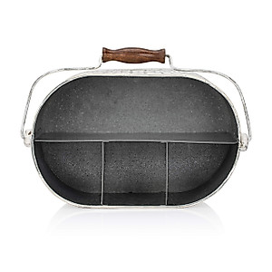 Craftsman Road Distressed White Metal Caddy – Farmhouse Galvanized Kitchen Organizer with Handle – Vintage Rustic Multi-Compartment Holder for Napkins, Plates, Cutlery, Flatware, Cleaning Supplies