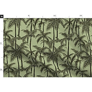 Spoonflower Fabric - Boho Tropical Resort Chic Palm Tree Monochrome Beach Green Modern Printed on Performance Linen Fabric by The Yard - High-end Upholstery Linen Fabric Look