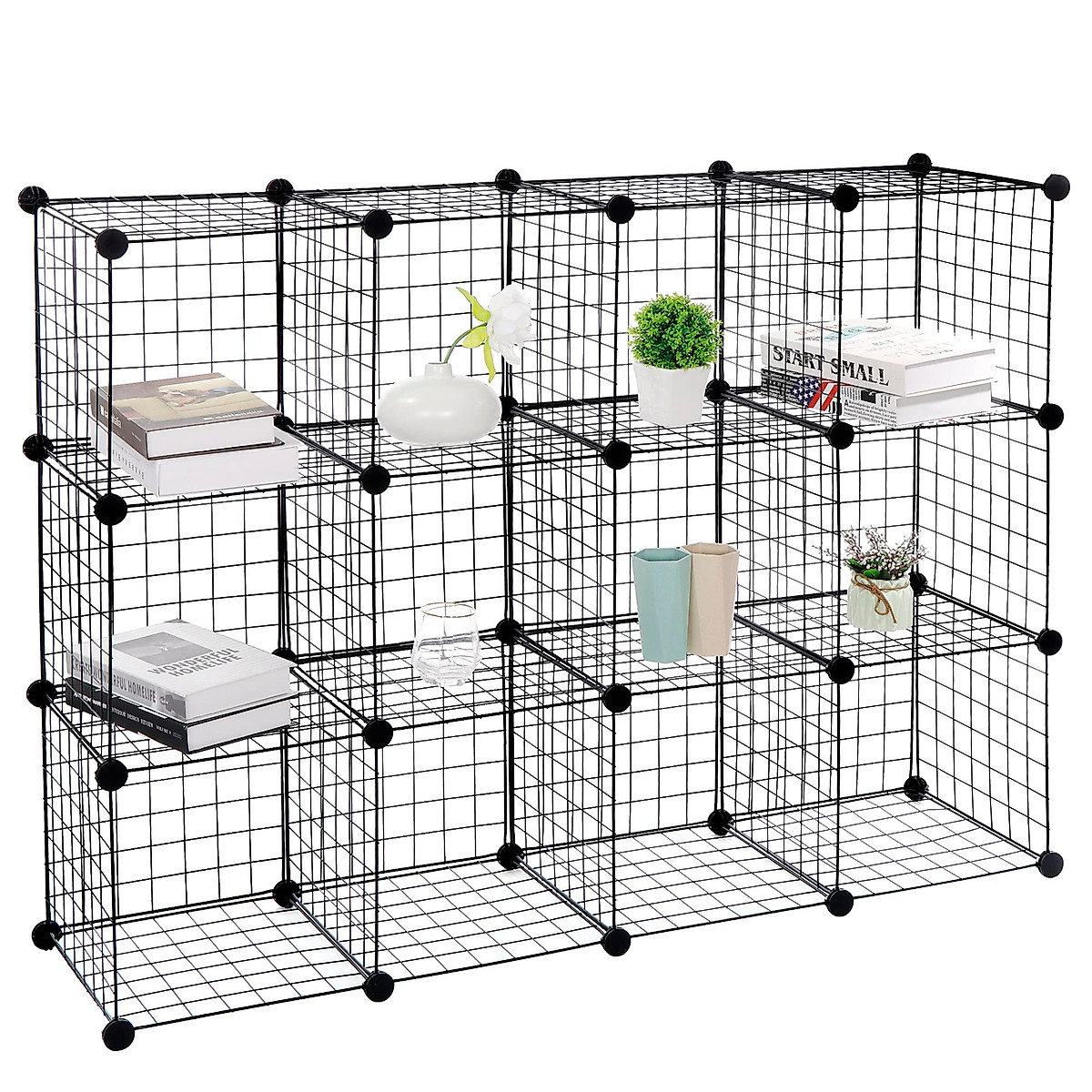 SUPER DEAL Metal Wire Cube Storage Organizer, 12 Cubes DIY Modular Cabinet Bookcase Bookshelf Shoe Rack Stackable Wire Cube Closet for Home, Office, Living Room, Bedroom