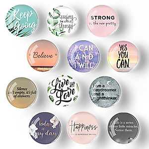 12 Pieces Inspirational Fridge Magnets - Glass Magnets for Refrigerator, Motivational Quote Magnets Decorative Magnets for Fridge Office Cabinets Whiteboards Photo