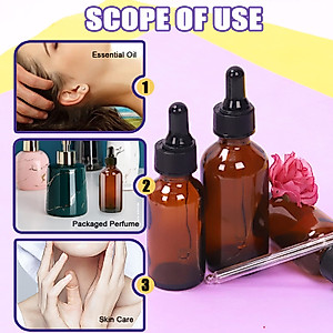 Swpeet 24Pcs 1 oz 2 oz 4 oz Amber Glass Bottles with Black Glass Dropper Assortment Kit, Eye Dropper Bottle Glass Dropper Bottle for Essential Oils, Liquids, Perfume, Leak Proof Travel