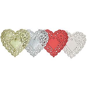 School Smart Heart Shaped Paper Lace Doilies - 4 inch - Pack of 100 - Assorted Colors