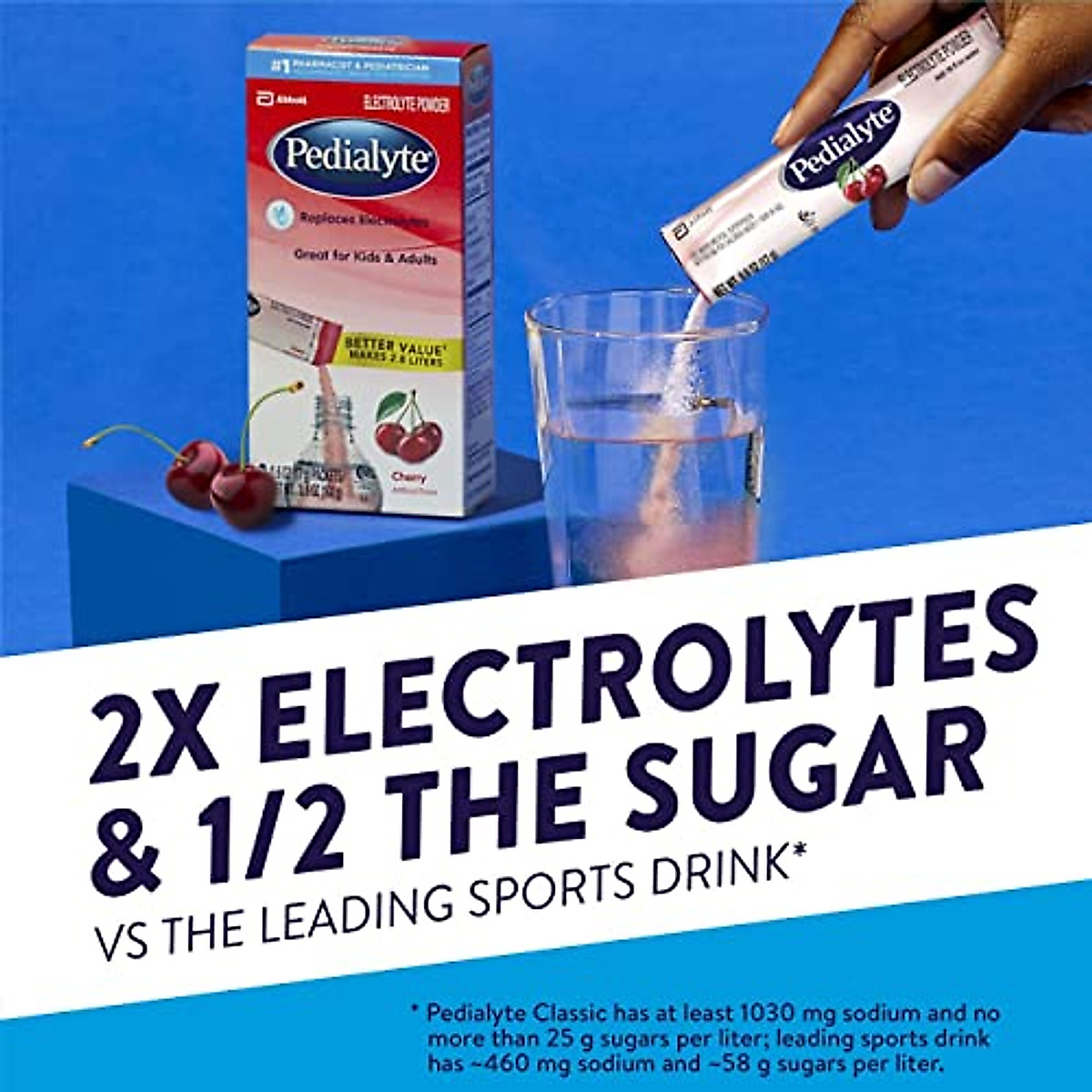 Pedialyte Electrolyte Powder, Cherry, Electrolyte Hydration Drink, 0.6 oz Powder Packs, 6 Count
